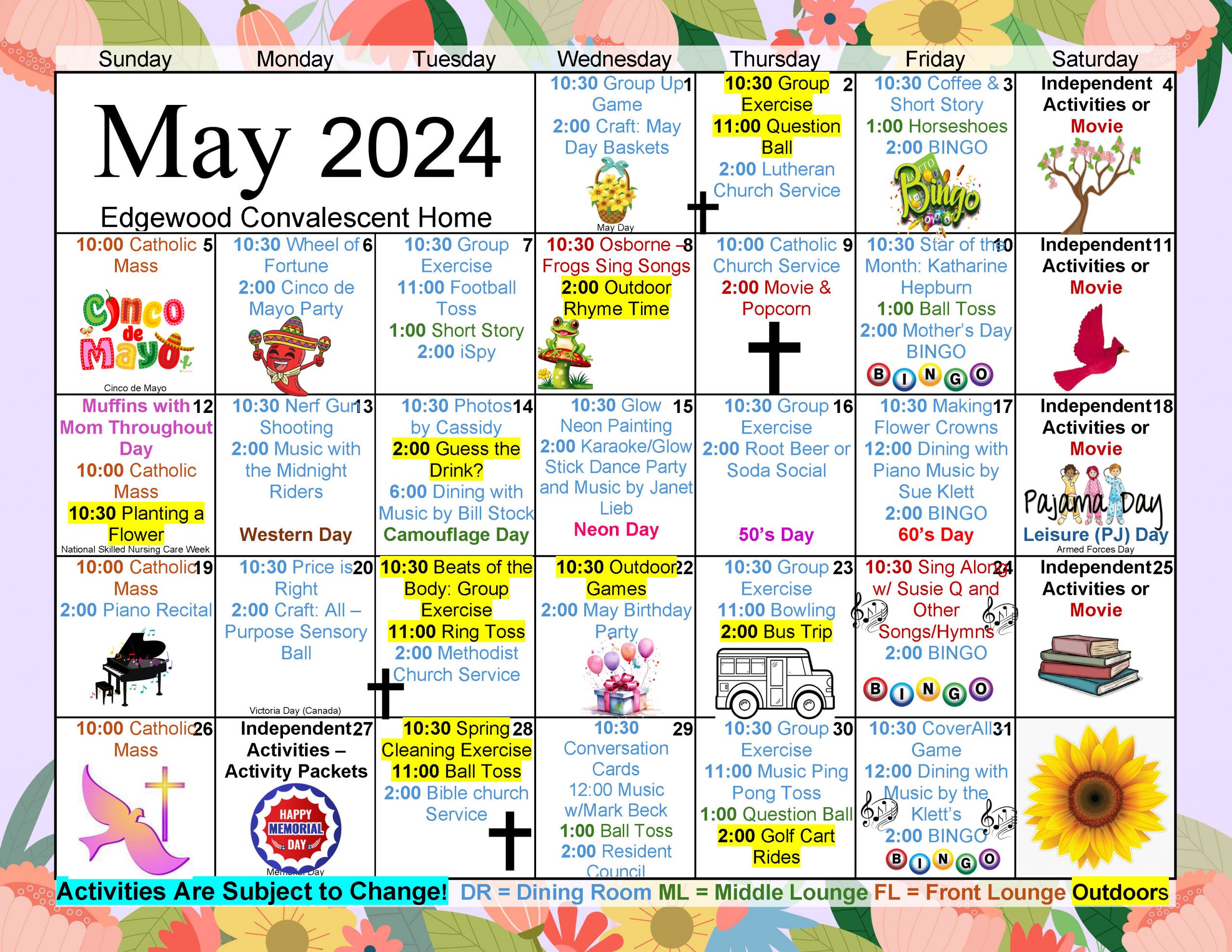 Edgewood Convalescent Home Activity Calendar - Edgewood Convalescent Home